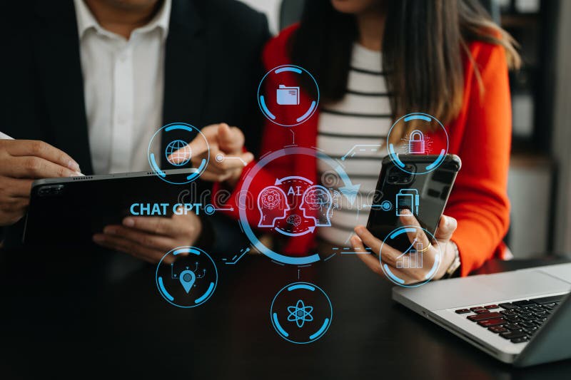 Man Using Chatbot in Computer and Tablet Smart Intelligence Ai.Chat GPT ... Man Using Chatbot in Computer and Tablet Smart Intelligence Ai.Chat GPT ...