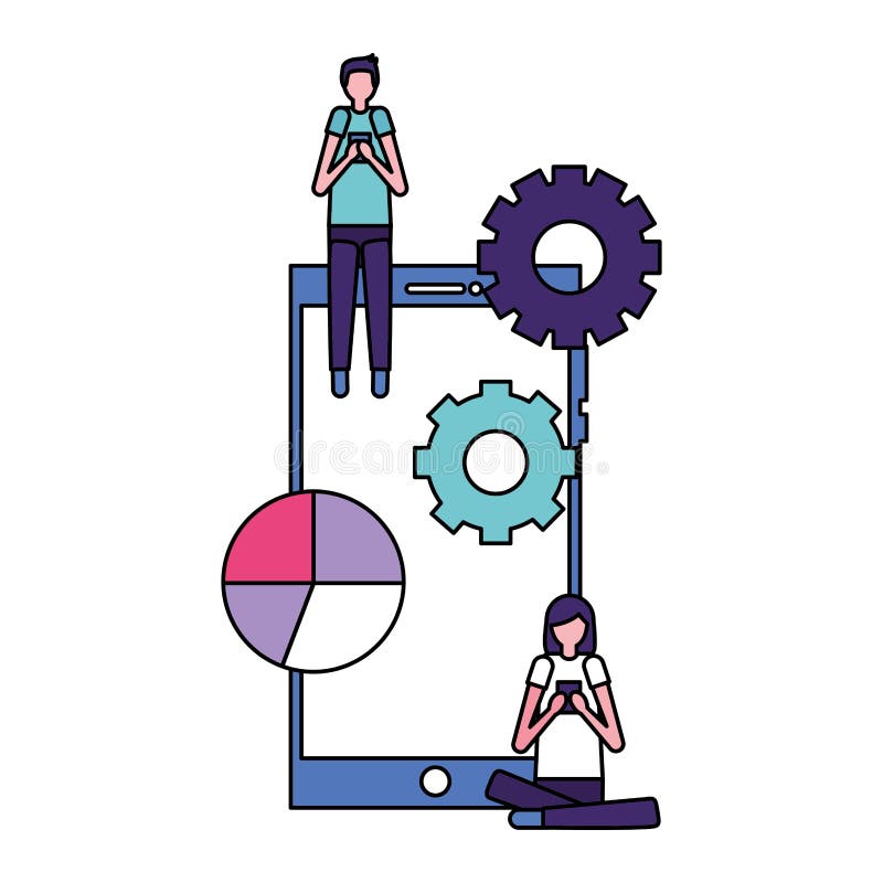 Man and Woman Using Mobile Statistics Chart Stock Vector - Illustration ...