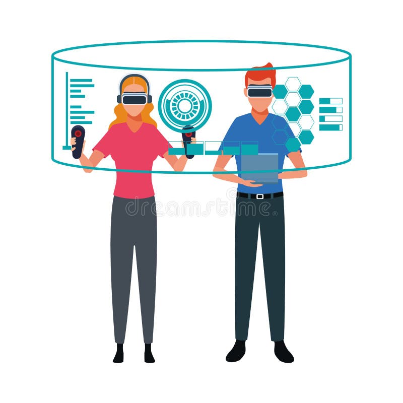Man and Woman Using Technology of Augmented Reality Stock Vector ...