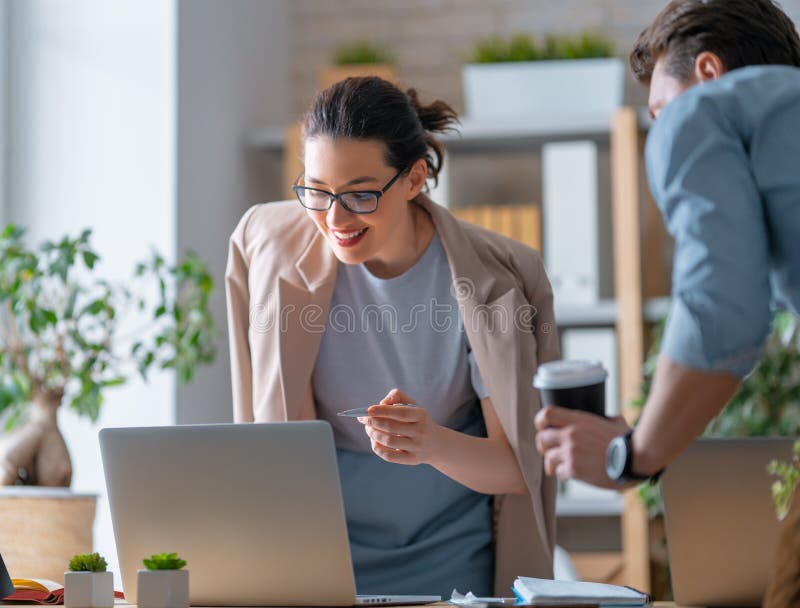 Man and Woman are Working in Office Stock Photo - Image of internet ...