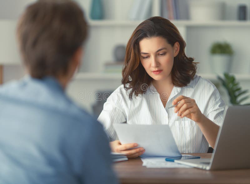 Man and Woman are Working in Office Stock Image - Image of document ...