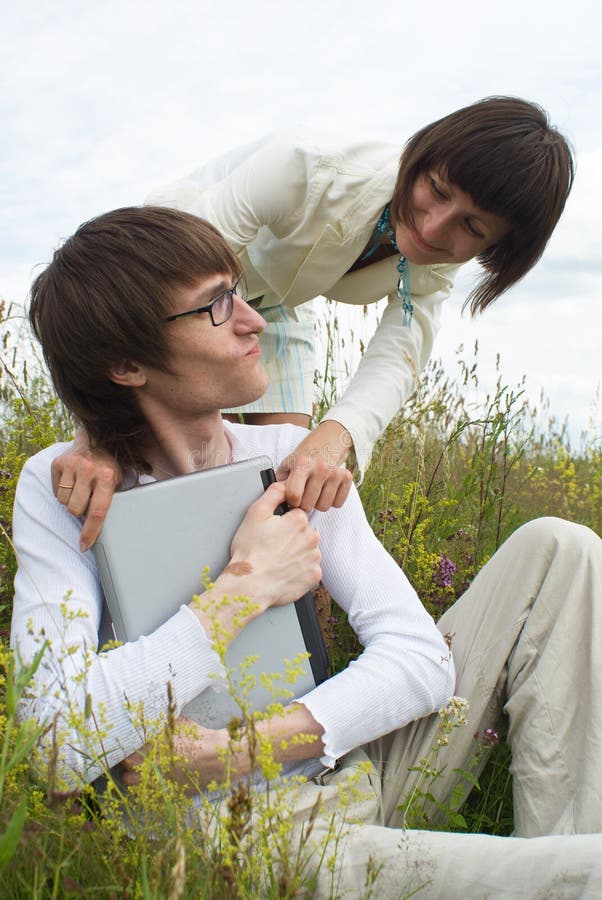 The Man and Women with Laptop Stock Photo - Image of lifestyles ...