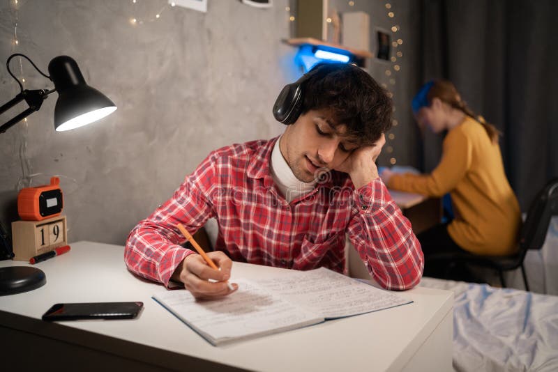 Man and Women Students Studying on College Dormitory. Dorm Education ...
