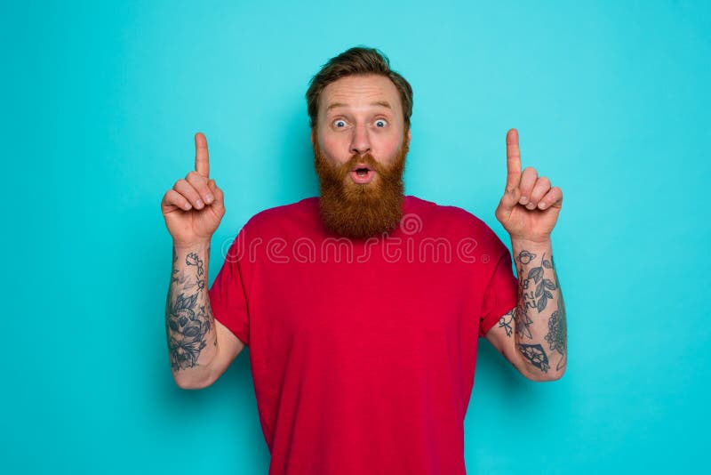 Man is Wondered and Indicates Something with Hand Stock Photo - Image ...