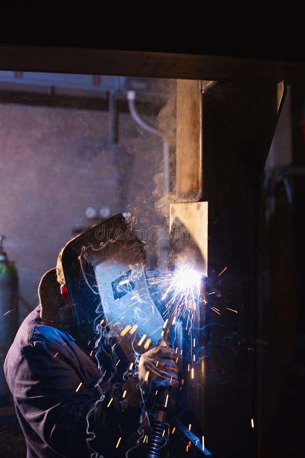 Man at Work As Welder in Heavy Industry Stock Photo - Image of electric ...