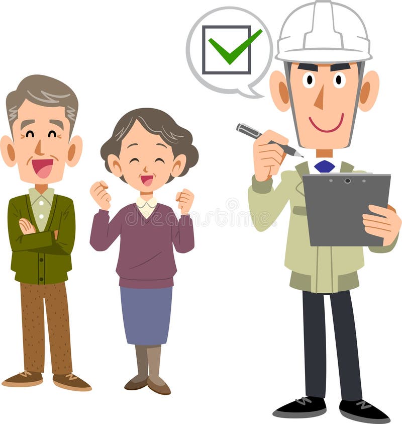 A Man in Work Clothes Checking with a Senior Couple Stock Vector ...