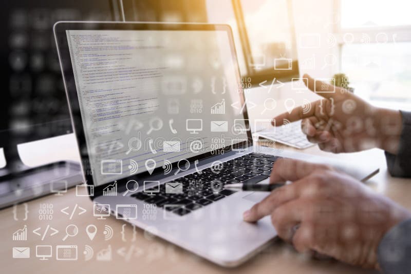 Man Work Coding Software Developer Programmer Is Coding On A Desktop