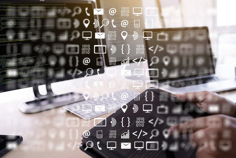 Man Work Coding Software Developer Programmer Is Coding On A Desktop