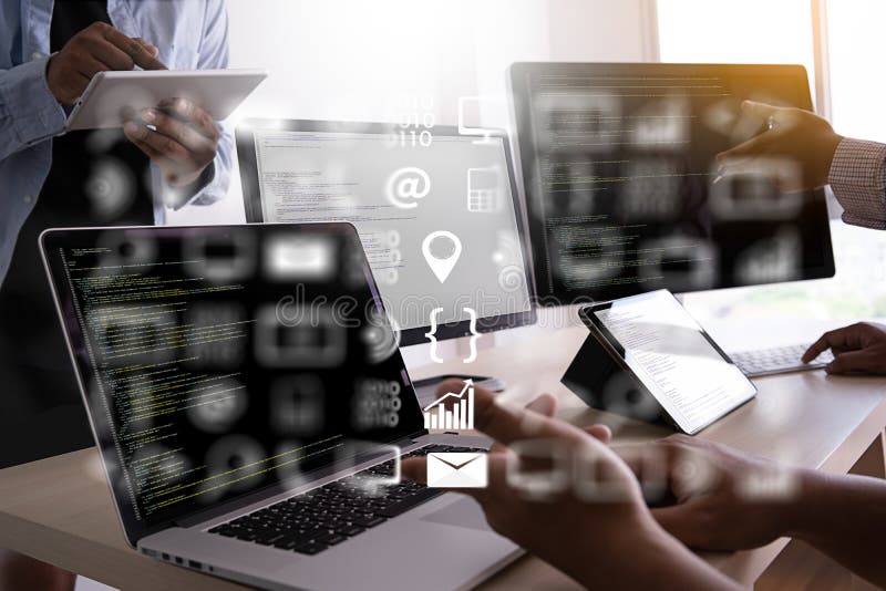 Man Work Coding Software Developer Programmer Is Coding On A Desktop Computer Stock Image 9951