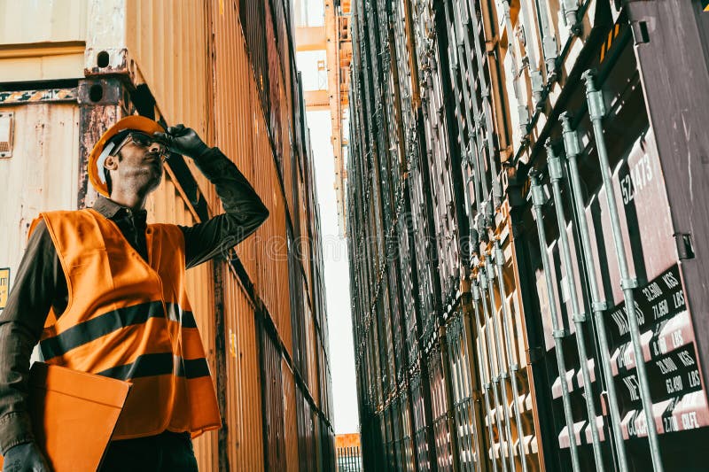 Man at Work among Containers in a Commercial Port Stock Image - Image ...