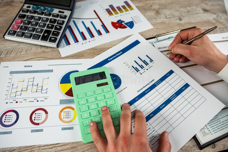 Man Work with Finance Graph and Chart at Office Stock Photo - Image of ...