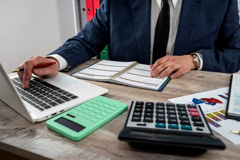 Man Work with Finance Graph and Chart at Office Stock Image - Image of ...