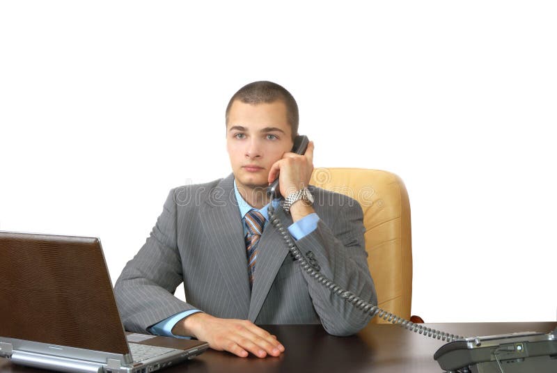 Man at Work Isolated on White Background Stock Photo - Image of ...