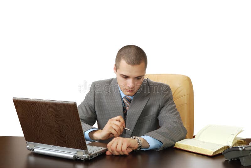 Man at Work Isolated on White Background Stock Image - Image of object ...