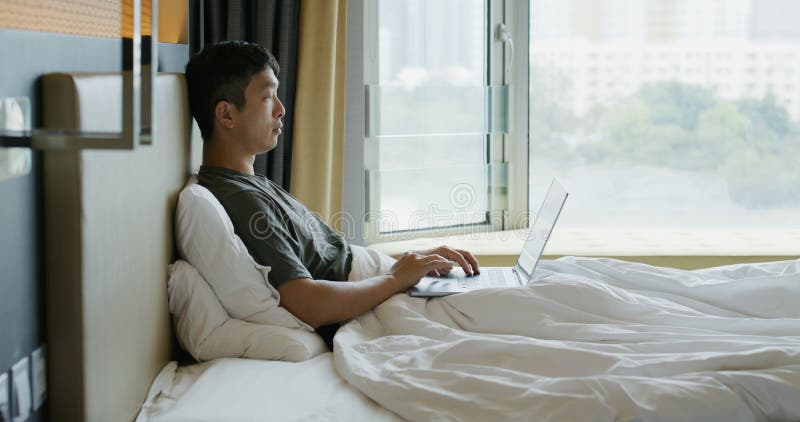 Man Work on Laptop Computer Stock Image - Image of boredom, home: 255652915