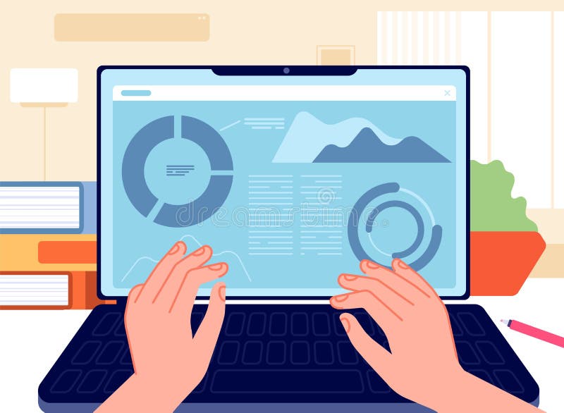 Man Work Notebook. Marketing Interface Laptop, Making Report on Office ...