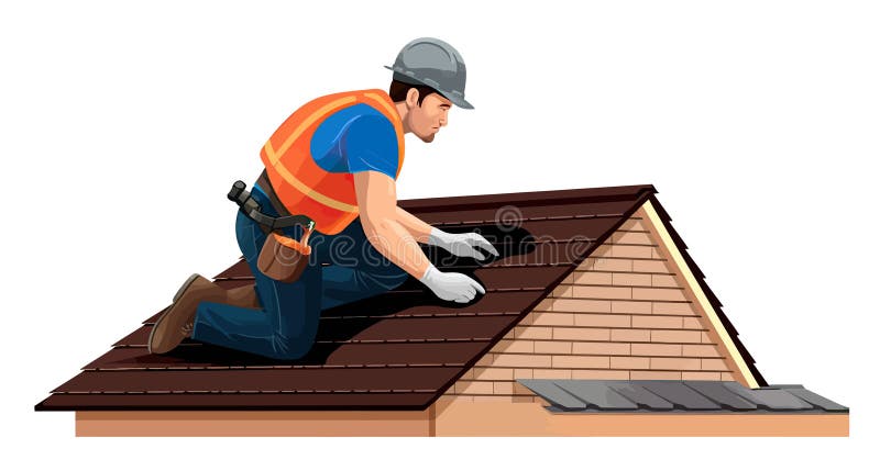 Roofer Construction Worker Fixing a Roof with Asphalt Clapboard Man at ...
