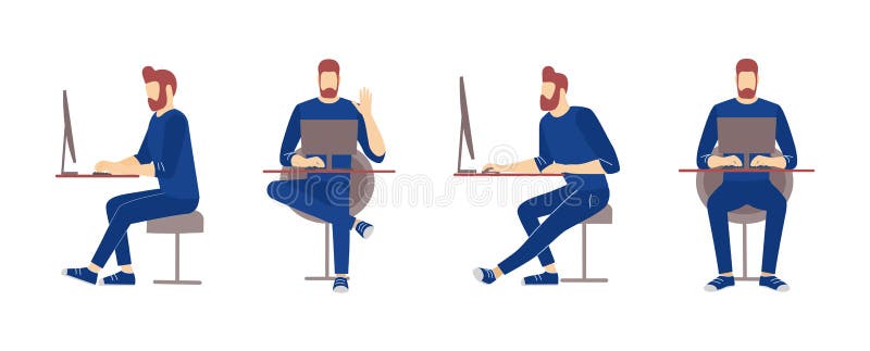 Man Work Sitting at Computer in Office. Type, Read, Videocall ...