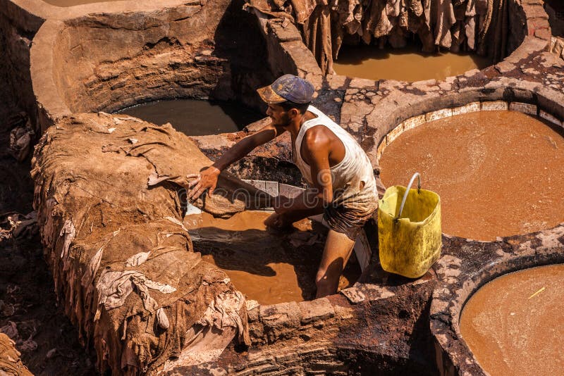 Man at Work in a Tannery in Fes Editorial Photography - Image of africa ...