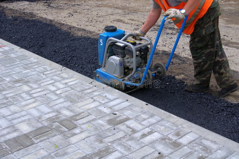 Man Work with Vibratory Plate Compactor Stock Image - Image of engine ...