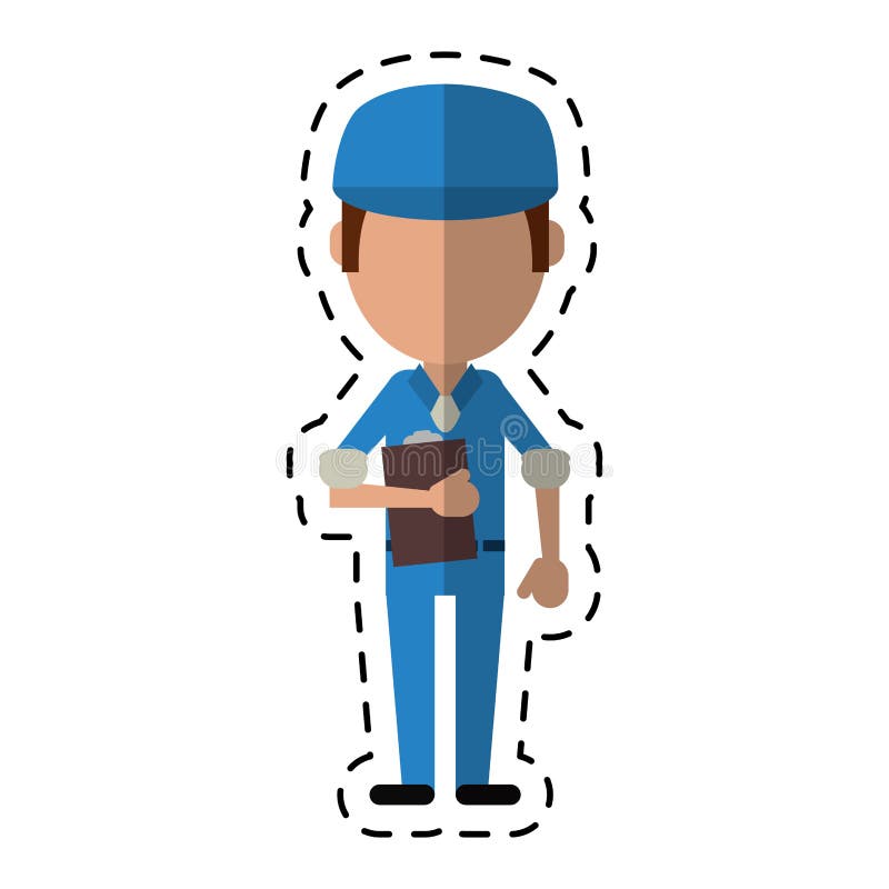 Man Worker Blue Uniform Clipboard and Cap Stock Vector - Illustration ...