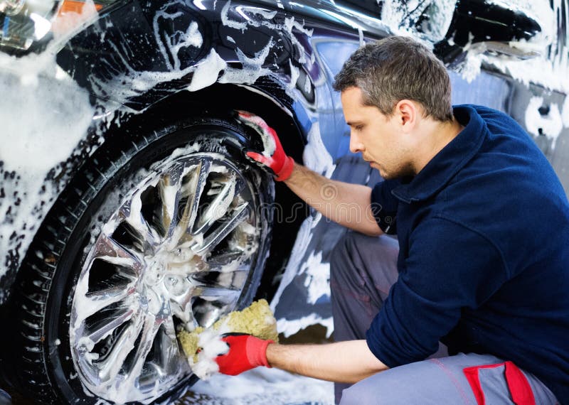 Worker on a car wash stock image. Image of restore, clean - 46084191