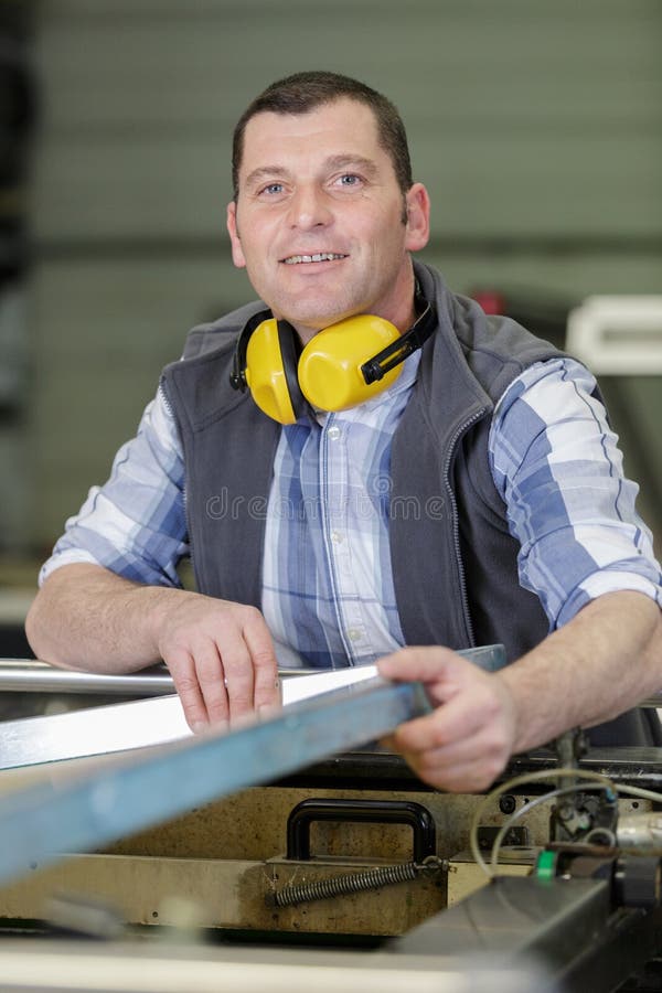 Man Worker Demonstrating Window Frame in Workshop Stock Photo - Image ...