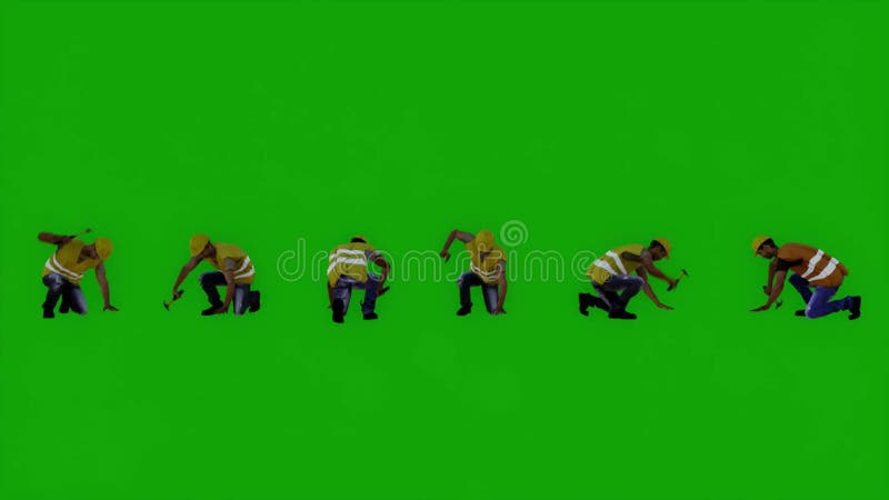 Man Worker Green Screen Digging the Ground with Six Different Views ...