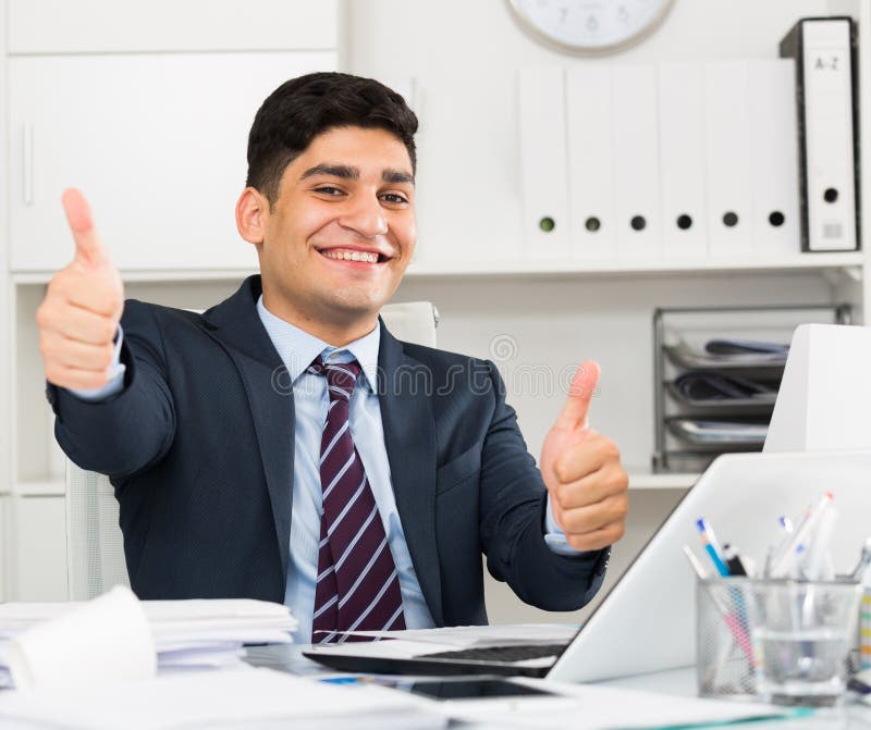 Man Worker is Having Productive Day at Work Stock Image - Image of ...