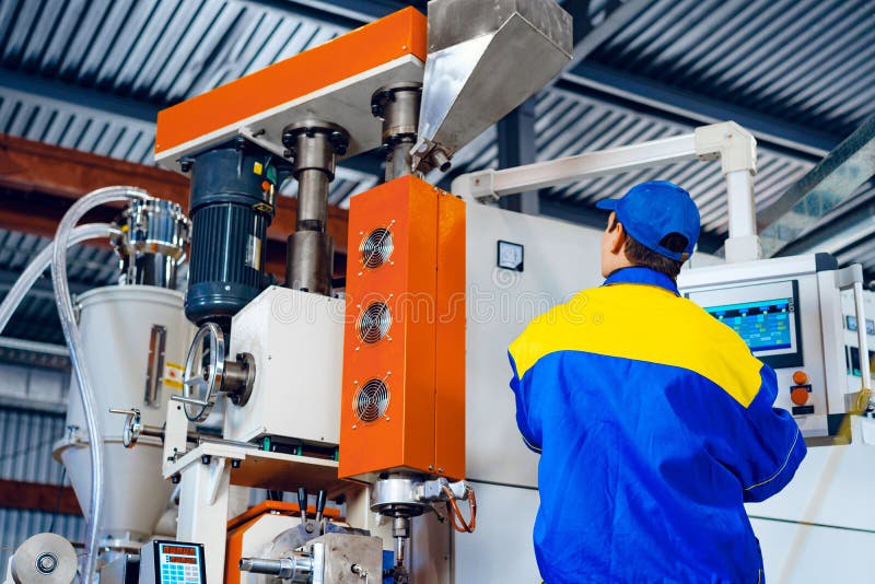 Man Worker in Manufacturing Plant at Cable Factory Machine Control ...