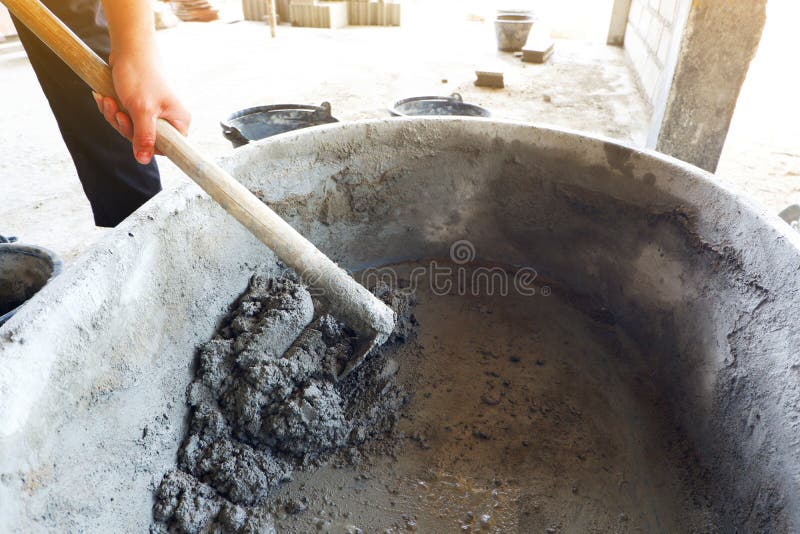 Man Worker is Mix Cement Mortar for Construction Stock Image - Image of ...