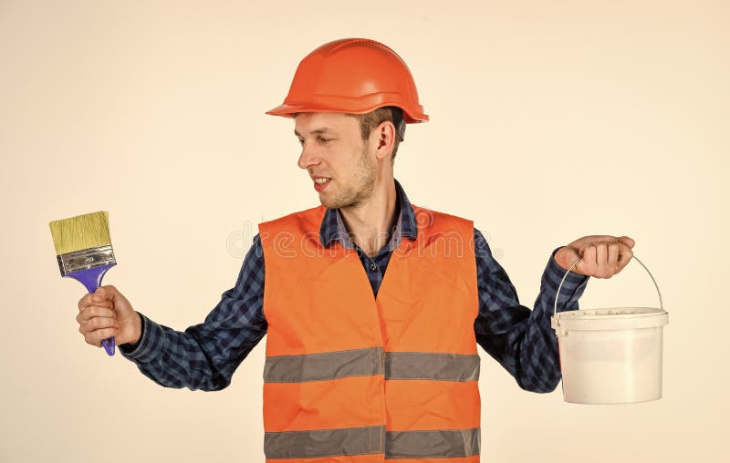 Man Worker Painter with Painting Tool, Easy Renovation Concept Stock ...