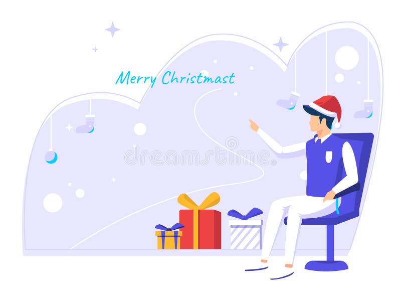 Man Worker Pointed Out that Christmas Has Arrived. Gift Box for Friend ...