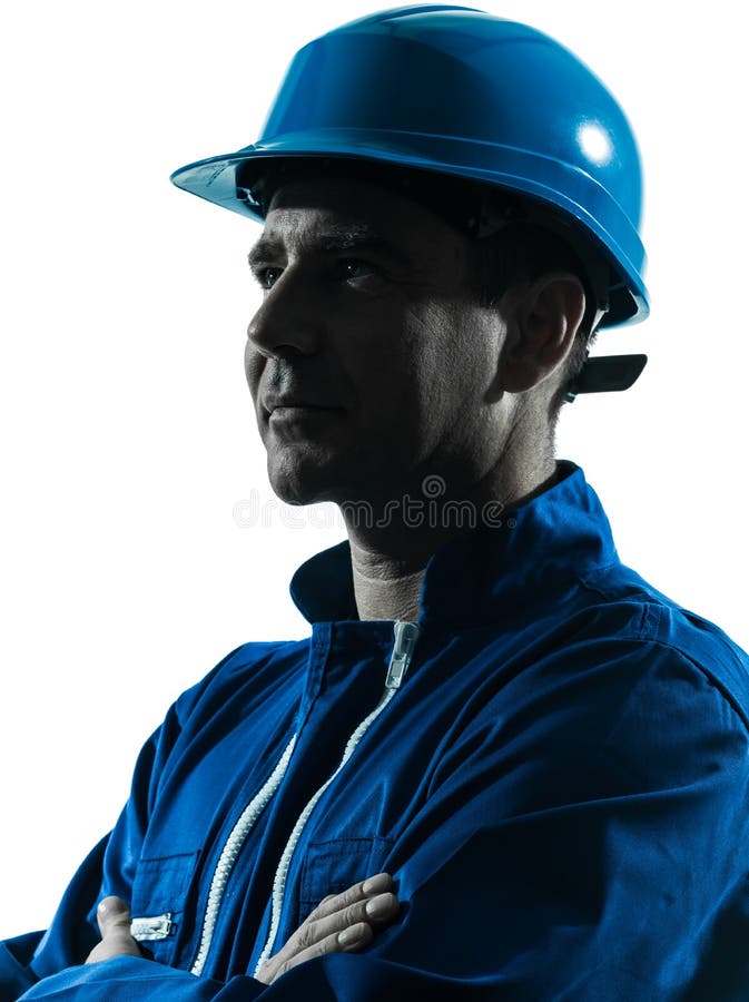 Man Construction Worker Profile Sideview Silhouette Portrait Stock ...