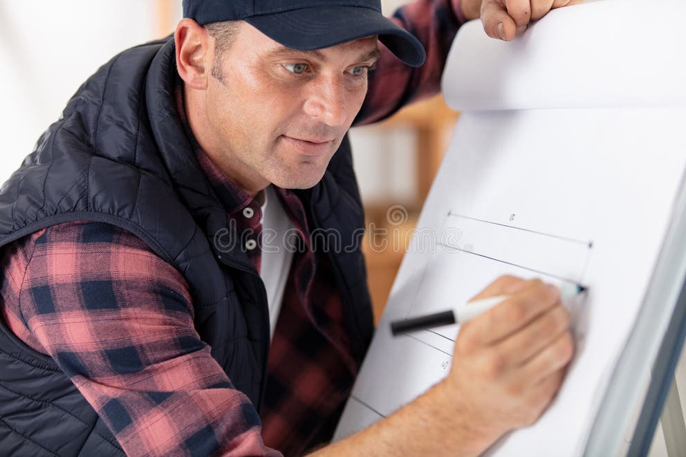 Man Worker Putting Ideas on White Board Stock Photo - Image of planning ...
