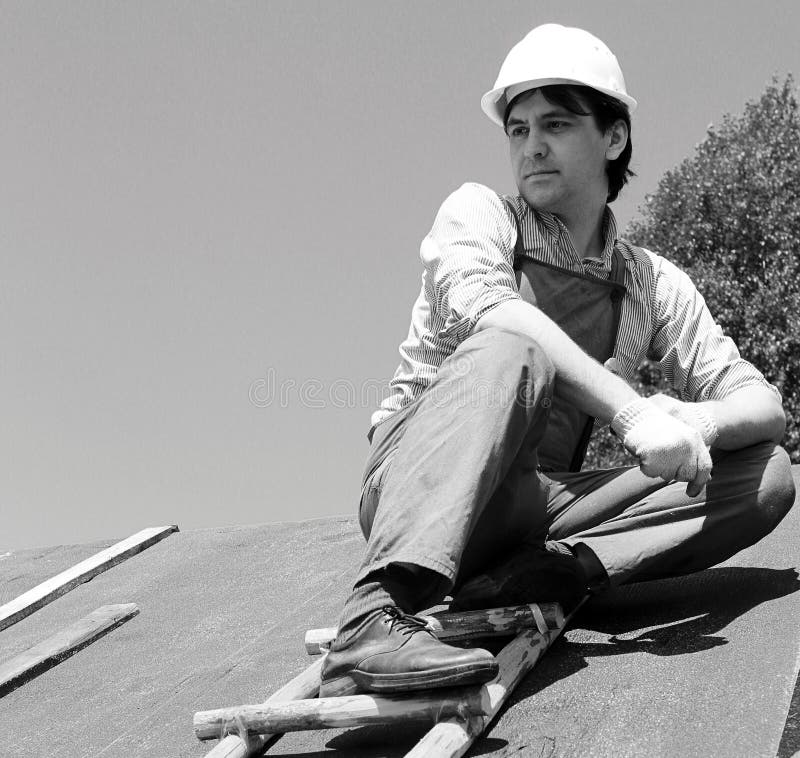 Man in Worker`s Clothes Black and White Stock Image - Image of plank ...