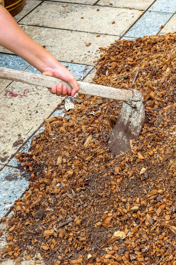 Man Worker Using Hoe Equipment on the Soil Clay Dirt Stock Photo ...