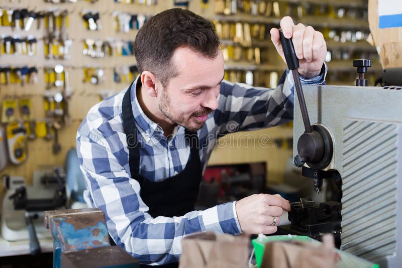 Man Worker Working at Forming Key Stock Image - Image of adult, form ...