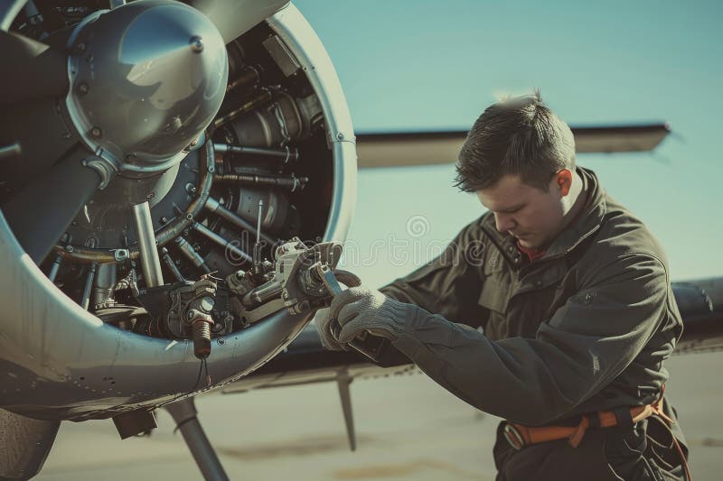 A Man is Working on an Airplane Engine Generated by AI Stock ...
