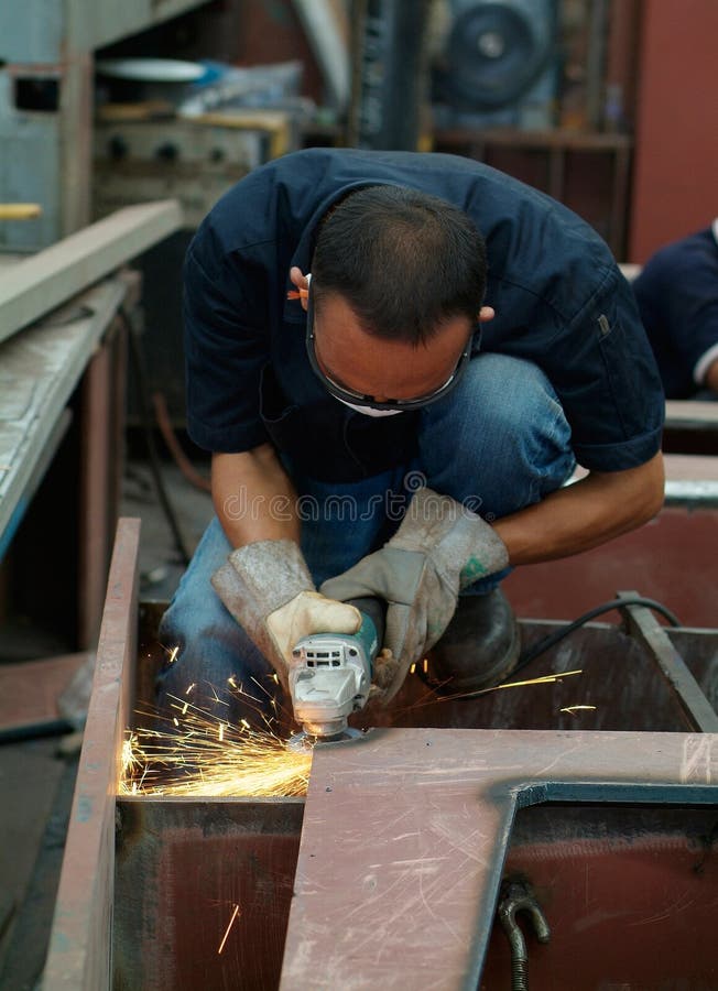 Man Working with Angle Grinder Stock Photo - Image of worker, angle ...