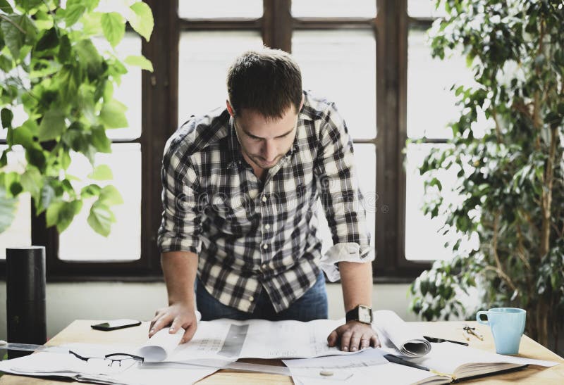 Man Working on Architectural Project Stock Photo - Image of engineer ...