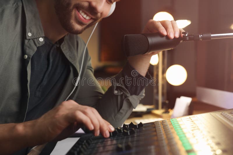 Man Working As Radio Host in Modern Studio, Closeup Stock Photo - Image ...