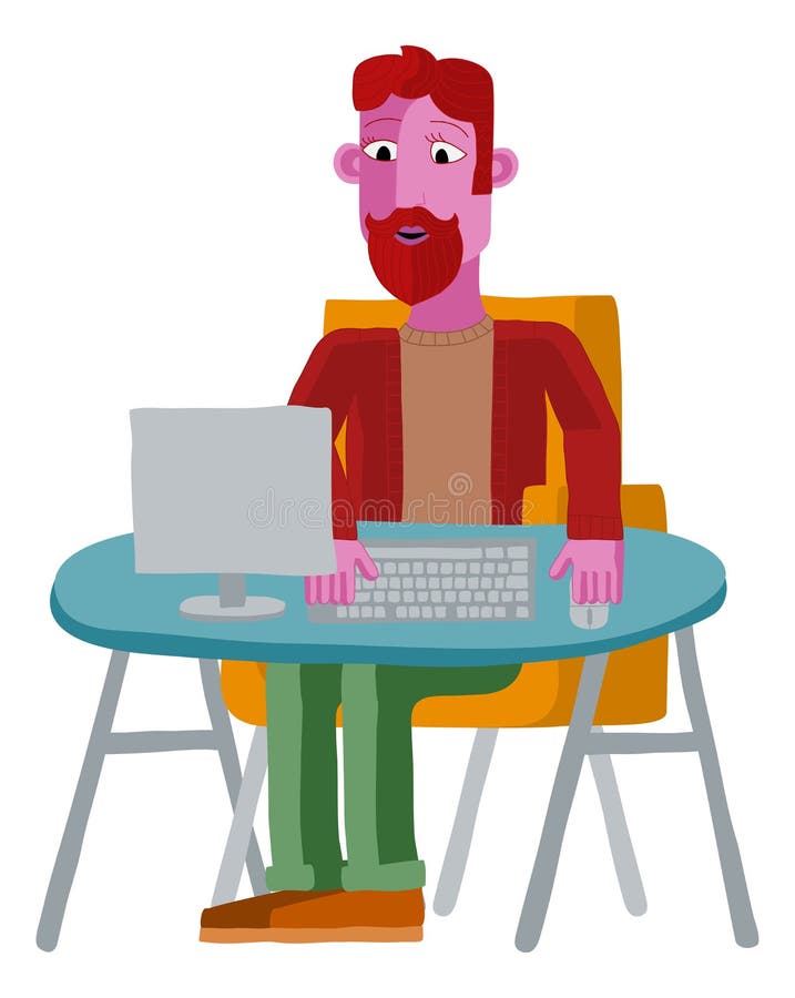 Man Working Behind Desk Computer Workstation Stock Vector ...