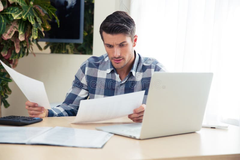 Man Working with Bills at Home Stock Image - Image of caucasian ...