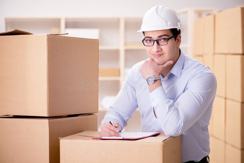 The Man Working in Box Delivery Relocation Service Stock Image - Image ...