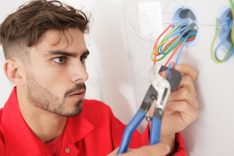 Man Working with Cables Indoors Stock Photo - Image of builder ...