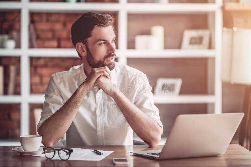Man working in cafe stock image. Image of computer, portrait - 94187677
