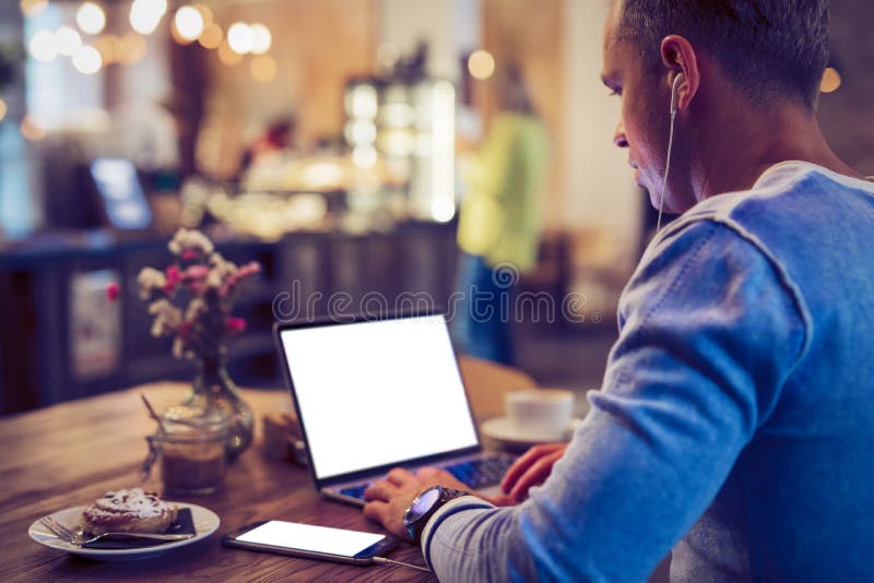 Man working in cafe stock image. Image of computer, millennial - 105300917