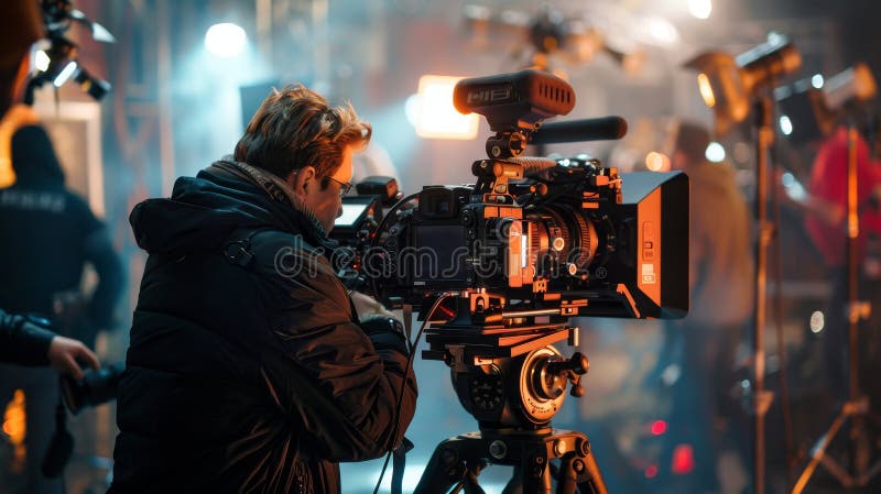 A Man is Working on a Camera Rig with a Red Cable Generated by AI Stock ...