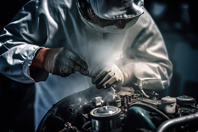 A Man Working on a Car Engine in a Garage. AI Generative Image Stock ...